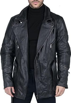 TruClothing Veste en Cuir Noir pour Homme Moto avec Fermeture &eacute;clair Diagonale avec Protections CE - Noir M