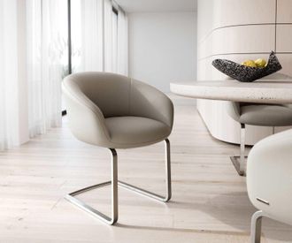 DELIFE Freischwinger Vinka-Flex mit Armlehnen Echt-Leder Schlamm Freischwinger flach Edelstahl Taschenfederkern, Esszimmerstühle