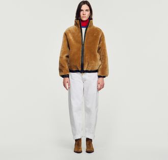 Sandro Blouson oversize en peau lain&eacute;e