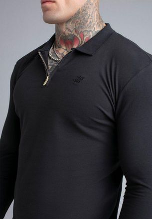 Siksilk T-Shirt SikSilk Herren Schwarzes Langarm Zip-Polo T-Shirt