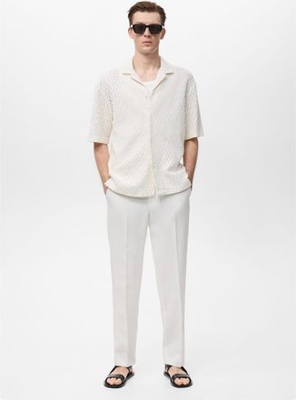 Mango Baumwollhemd mit Lochmuster cremeweiß - Herren - XL - MANGO MAN