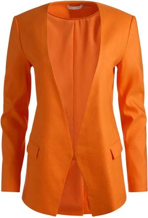 Alice & Olivia Blazer Corbin sans col &agrave; d&eacute;coupe angulaire - Femme - Vestes - Orange - Taille: 34 FR