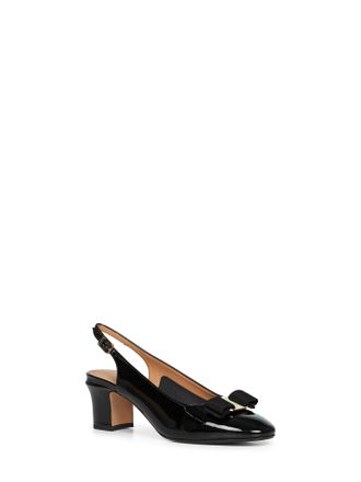 Ferragamo Womens Black Vara Bow Slingback Pumps Calf Leather High Heel Shoes