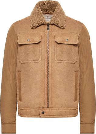 Moncler Moncler Doudoune Courte En Shearling Et Daim Zerique, Homme, Beige, Taille: 0