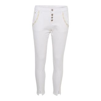 Cream Wei&szlig;e Bestickte Jeans - Slim Fit - - Jeans - Damen - Wei&szlig; - W33