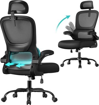Songmics Songmics - Fauteuil de Bureau, Chaise Ergonomique, avec Tissu en Maille Double Couche, Accoudoirs Rabattables, Soutien Lombaire et Appui-Tête