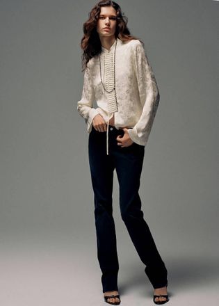 Mango Blouse jacquard avec boutons blanc cass&eacute; - Femme - S - MANGO