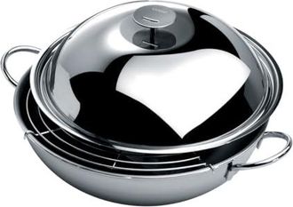 Cristel WOK TRILAMINE INDUCTION 38 CM AVEC COUV., GRILLE INOX ET SPATULE - Cristel - WOKT38