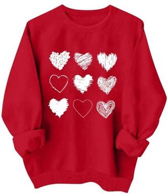 Generic V&ecirc;tements batik pour femme - T-shirt imprim&eacute; amour mignon - Coupe ample - Manches longues - Col rond - Pull - Gilet pour homme - Sportif, Rouge past&egrave;q