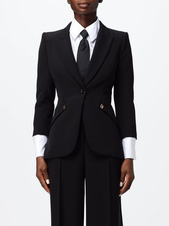 Elisabetta Franchi Blazer court slim fit &agrave; boutonnage simple et revers en pointe