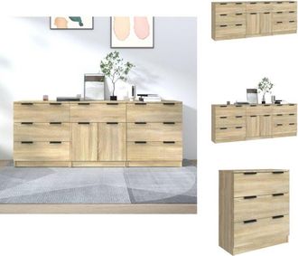 vidaXL 3-tlg. Sideboard Sonoma Eiche-Optik Holzwerkstoff - Schreibtisch - Wohnzimmermöbel - Sideboard - Regal - Holz Sideboard