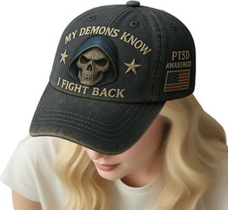 Generic Casquettes de baseball - Coton | Chapeau r&eacute;glable de sensibilisation au SSPT | Casquette brod&eacute;e &laquo; I Fight Back Every Day &raquo; pour une protection solaire