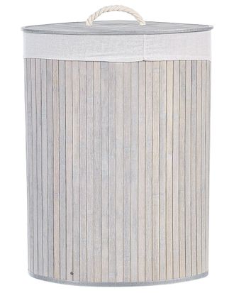 Beliani W&auml;schekorb Bambusholz hellgrau handgemacht eckig mit Deckel Sack Matara