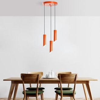Opviq Stylish Orange Chandelier, Metal Body, 40 cm Diameter, Adjustable Height 75-114 cm, 3 x E27 Socket, Perfect for Modern Living Spaces, Elegant Design