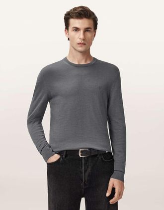 AllSaints Mode - Sweat ras de cou en laine m&eacute;rinos - Gris cendr&eacute;