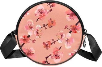 Generic Sac &agrave; bandouli&egrave;re rond pour femme, motif fleurs roses, petit sac &agrave; bandouli&egrave;re avec fermeture &eacute;clair, bretelles r&eacute;glables, sac &agrave; main rond d&eacute;contract&eacute;