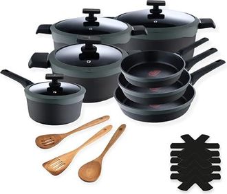 Masterpro Gastro Reeco - Kochgeschirr-Set aus Aluminiumguss - 3 Pfannen 28, 24 und 20cm - 1 Schöpflöffel 16cm - 3 Bratpfannen 28, 24 und 20cm - 3 Küchenutensili