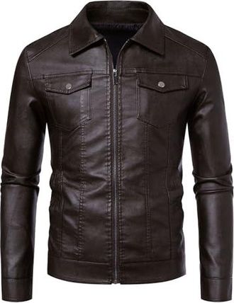 Generic Veste en cuir pour homme - Veste de motard tendance pour homme - Automne - Faux PU - Hip Hop - Oversize - Streetwear, caf&eacute;, Large