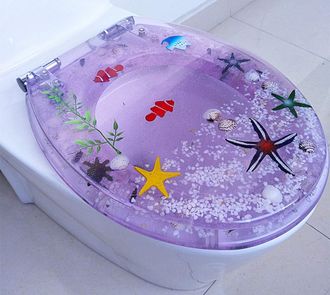 Generic Toilettensitz mit Absenkautomatik, Toilettensitzbezug, leiser Toilettensitz mit Absenkautomatik - transparentes Harz mit echten Muscheln, antibakterie