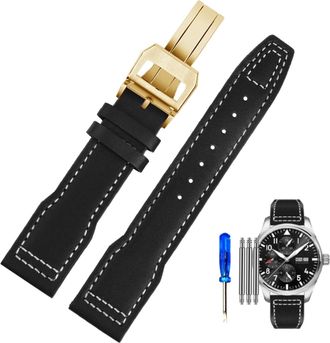 Generic Uhrenarmband aus echtem Leder für IWC Pilots Little Prince Male Mark 18 Big Fly Portugal, weiches, bequemes Armband, 20 mm Armband (Farbe: Braun-Schwa