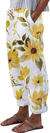 Generico Pantalon en Lin Femme dÉté Élégant Pantalon avec Poches Noir 7/8 Pants Curvy Doux Jambe Large Pantalon Yoga Joggers Pantalon Surdimensionné avec Élast