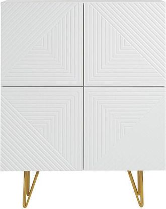 Miliboo Miliboo - Buffet haut design gravé blanc mat et métal doré 4 portes L86 cm ozen