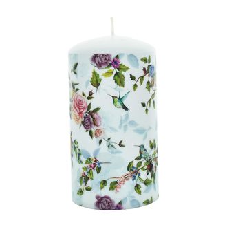 G Decor Set mit 2 Stumpenkerzen, Paradiesv&ouml;gel, Blumen, Retro-Stil, gro&szlig;