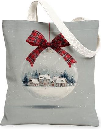 Generic Sac fourre-tout en toile pour d&eacute;coration de No&euml;l, motif vacances, sacs d&eacute;picerie r&eacute;utilisables, vintage, l&eacute;gers, lavables, Gris, 13x15 Inch