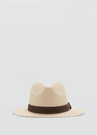 Mango Chapeau fibre naturelle naud &eacute;cru - Homme - Taille unique - MANGO MAN