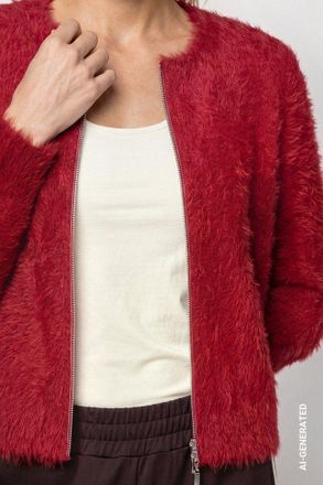 Monari Strickjacke Pl&uuml;sch im flauschigen Materialmix, Rundhals