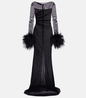 Gucci Robe longue GG &agrave; plumes