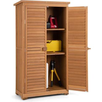 Costway Armoire de jardin/Abri de Jardin en Bois 160 Cm, Toit en Asphalte, 2 Portes Verrouillables avec Loquet, Armoire Cabane de Jardin Exterieur en Sapin