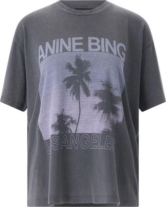 Anine Bing Homme, Tops, Gris, Taille: XS T-Shirt Graphique Palms