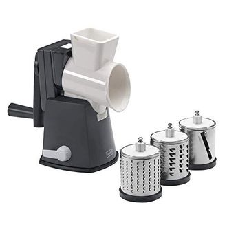 Lurch 200520 Base & Soul Trommelreibe zum Manuellem Hobeln und Reiben von Nüssen, Gemüse, Obst, Käse u.a. mittels Handkurbel, Grau / Weiß