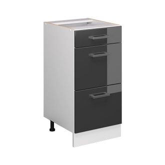 Vicco Meuble cuisine R-Line, Anthracite Haute brillance, 40 cm avec tiroirs, pt Ch&ecirc;ne Vicco