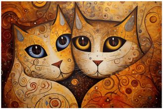 Wallario K&uuml;chenr&uuml;ckwand aus Glas 90 x 60 cm, Motiv: Goldene Katzen | Spritzschutz abwischbar & pflegeleicht