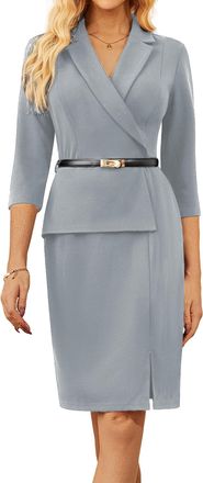Grace Karin Damen Elegant Knielang Cocktailkleid 3/4 &Auml;rmel Bodycon Business Keid Hellgrau M
