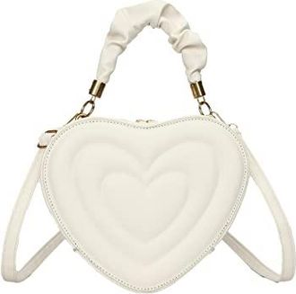 Generic Sac &agrave; main en forme de coeur pour femme, sac &agrave; main en cuir avec poign&eacute;e sur le dessus, sac &agrave; bandouli&egrave;re mignon avec fermeture &eacute;clair, blanc, Small