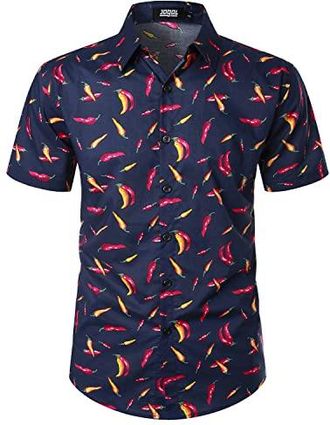 JOGAL Chemise hawaïenne à manches courtes pour homme - En coton - Pour lété, poivre marine, S