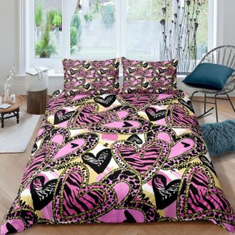 Generic 3D Bettbezug Bettw&auml;sche Set 155X220 cm Ich Liebe Den Valentinstag Gesamt 4 Gr&ouml;&szlig;en, Bettw&auml;sche-Set Mit Rei&szlig;verschluss, Bettbezug + 2 X Kissenbez&uuml;gen, M