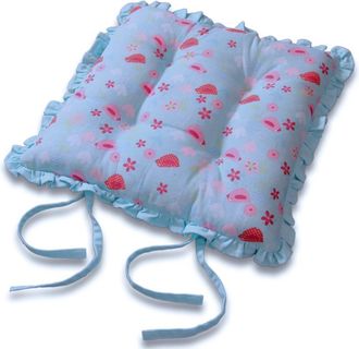 Homescapes Rüschenkissen zum Wenden 40 x 40 cm Stuhlkissen mit Bändern Birds & Flowers Sitzkissen mit Rüschen