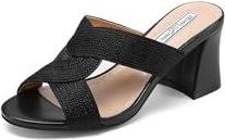 Queen Helena Sabot à Talons Larges Sandales Ouvert Sabots Femme ZM9630-1, Noir, 39 EU