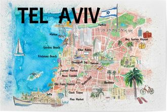 artboxONE Poster 45x30 cm Städte Tel Aviv Israel Illustrated Map - Bild tel Aviv dizengoff frishman Beach