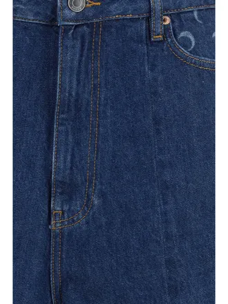Marine Serre High-Waisted Straight-Leg Denim Shorts - Navy