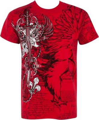 Sakkas TG427T T-Shirt Ras du Cou &agrave; Manches Courtes et col Rond en Coton pour Homme, Motif Aigle, &eacute;p&eacute;e et cha&icirc;nes, Rouge/X-Large