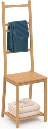 IDMarket 4-stöckiger Bambus-Handtuchhalter mit Sitz und Ablage, Multifunktional für Bad oder Zimmer, Exotisch, Bambusfarben, 40 cm x 40 cm x 140 cm