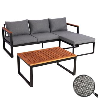 Mendler Garten-Garnitur HWC-L26b, Gartenlounge Sitzgruppe Lounge-Set Sofa, Aluminium Akazie Holz MVG-Zertifiziert - dunkelgrau