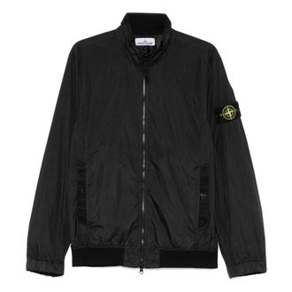 Stone Island Homme, Vestes, Noir, Taille: S Veste zipp&eacute;e noire en nylon avec badge