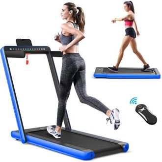 Costway 2 in 1 klappbares Walking Pad & Laufband App-kontrolliert Bluetooth LED Display 1-12 km/h bis 120kg belastbar inkl. Handyhalterung, blau