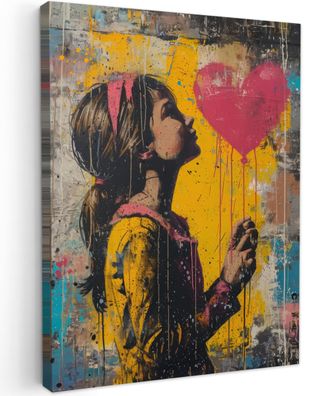 MuchoWow © Bilder 60x80 cm Wohnzimmer Deko Modern Wandbild Foto auf Leinwand Bild Schlafzimmer über Bett Room Decor Geschenke Graffiti - Mädchen - Luftballon -